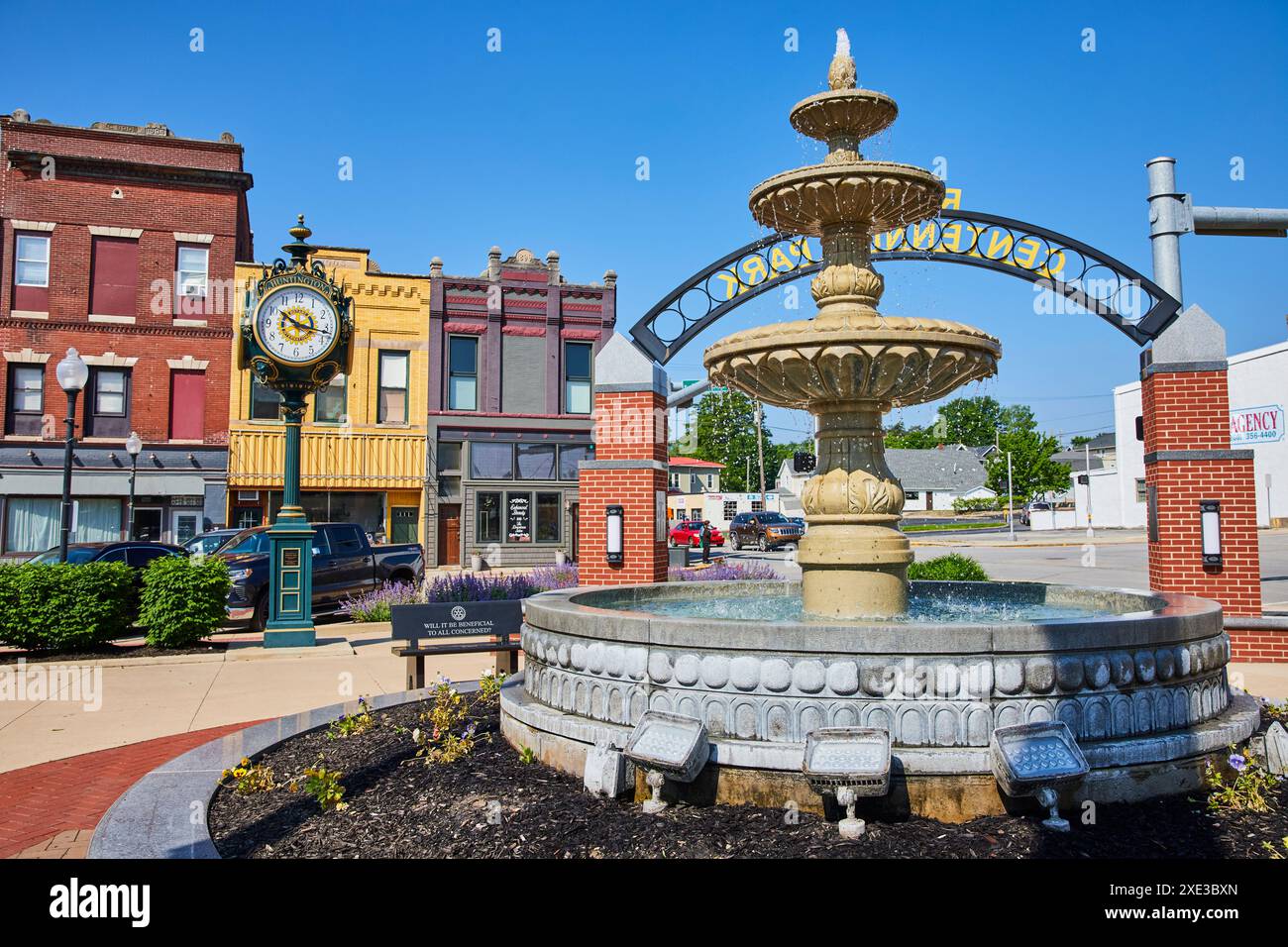 Historic Fountain and Clock Tower in Downtown Huntington Indiana ...