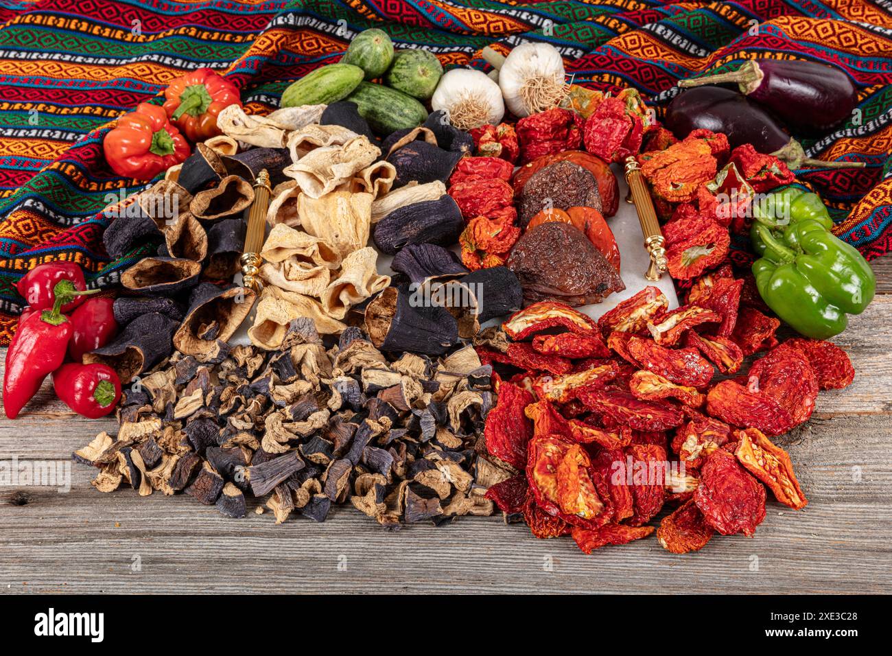 Dried local vegetables. Sun dried peppers, eggplants, zucchini and okra ...