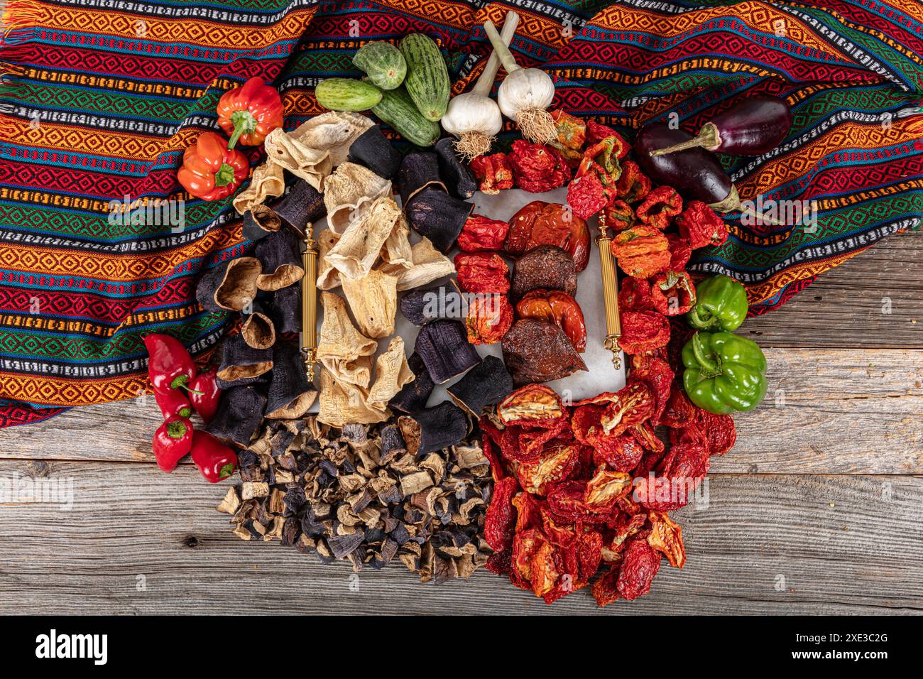 Dried local vegetables. Sun dried peppers, eggplants, zucchini and okra ...