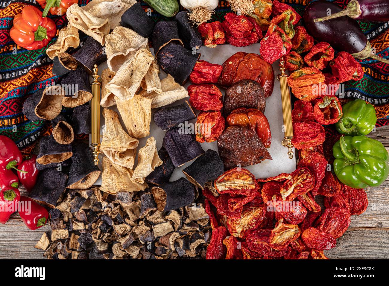 Dried local vegetables. Sun dried peppers, eggplants, zucchini and okra ...