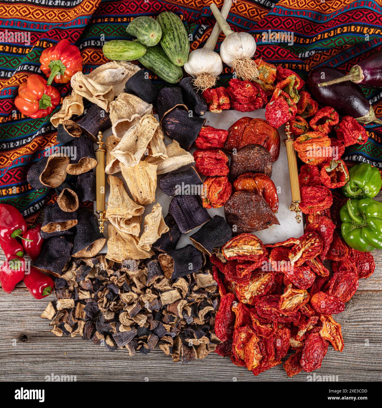 Dried local vegetables. Sun dried peppers, eggplants, zucchini and okra ...