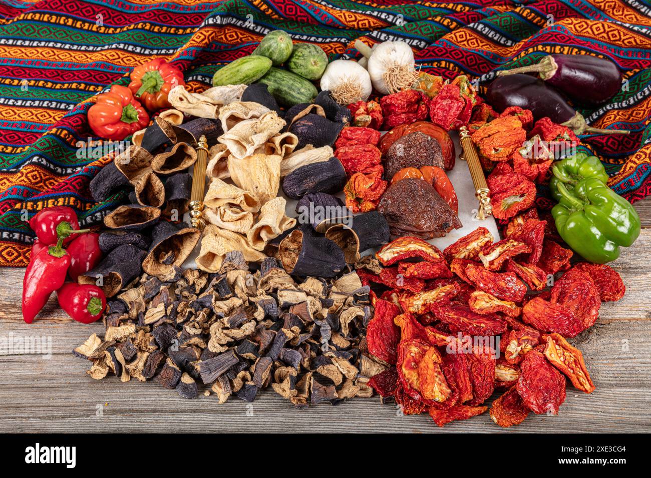 Dried local vegetables. Sun dried peppers, eggplants, zucchini and okra ...