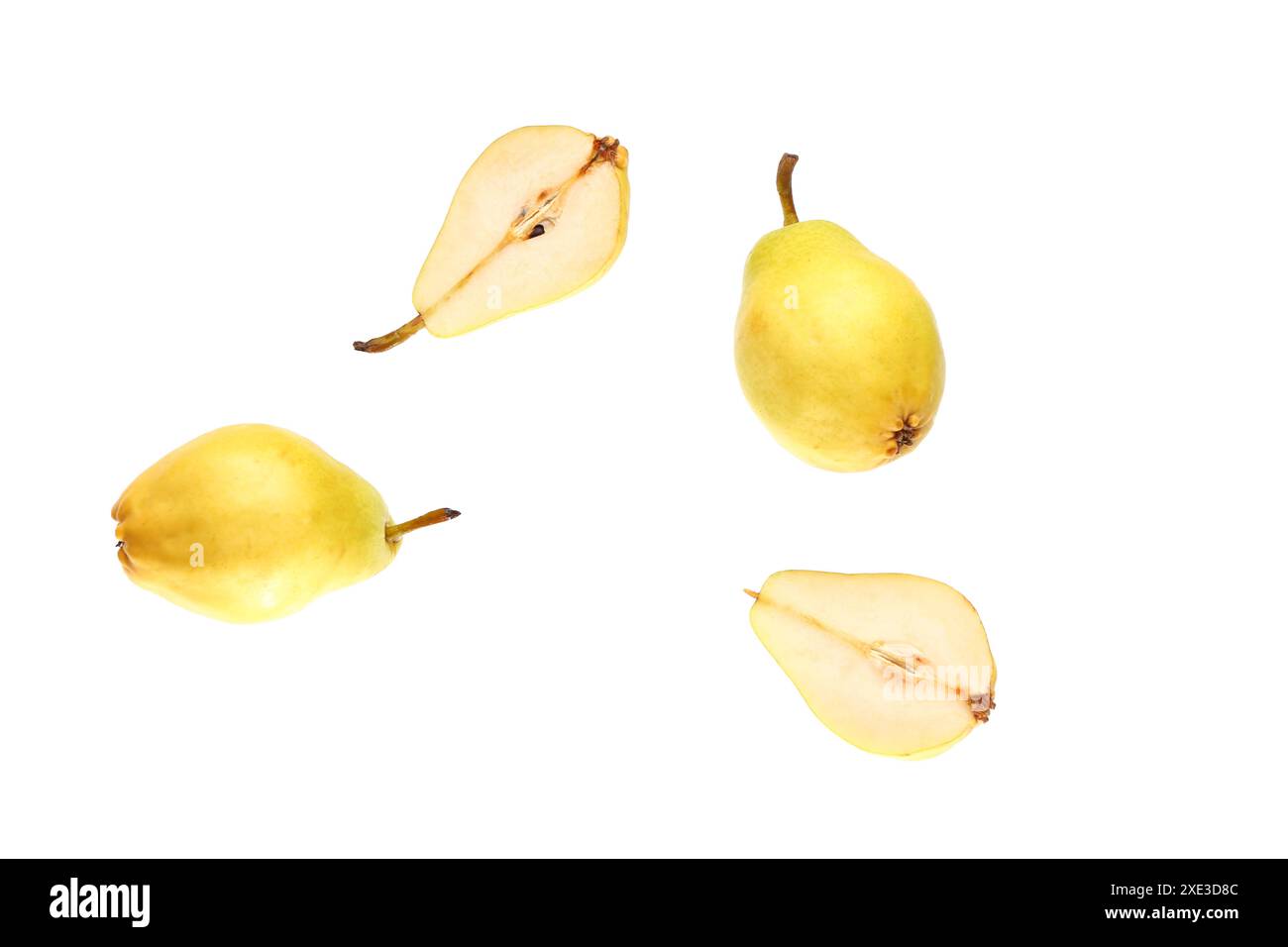 Flying fresh pears on white background Stock Photo - Alamy