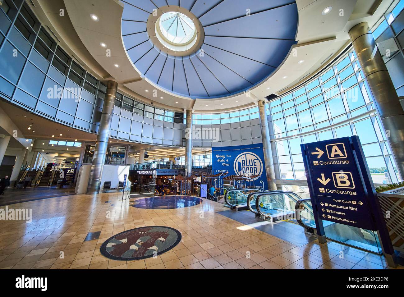 Modern Airport Terminal Skylight and Signage Eye-Level Perspective ...