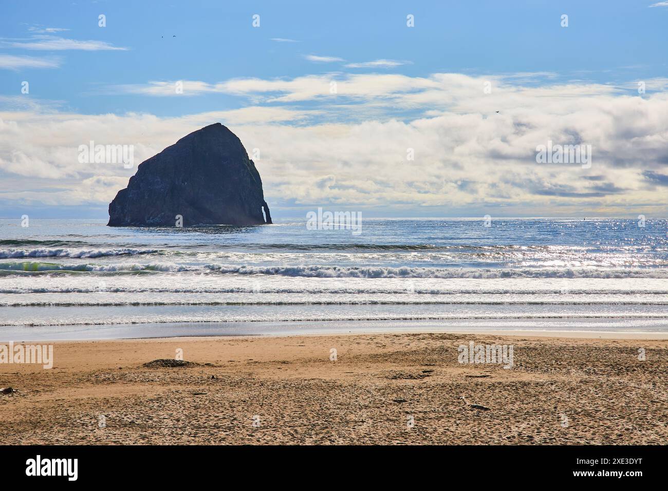 Isolated Rock Formation at Cape Kiwanda with Gentle Waves at Eye Level ...