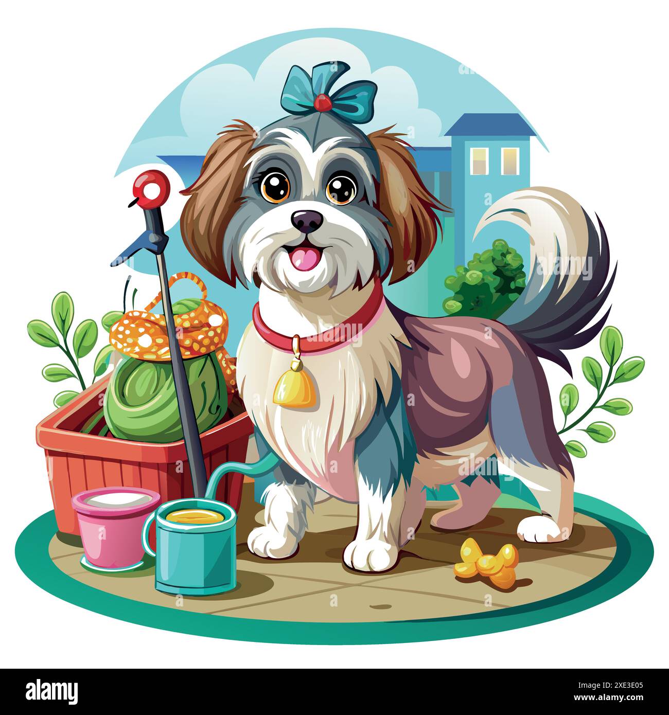 Cava Tzu dog caring walks house vector. AI generated image. Clipart ...