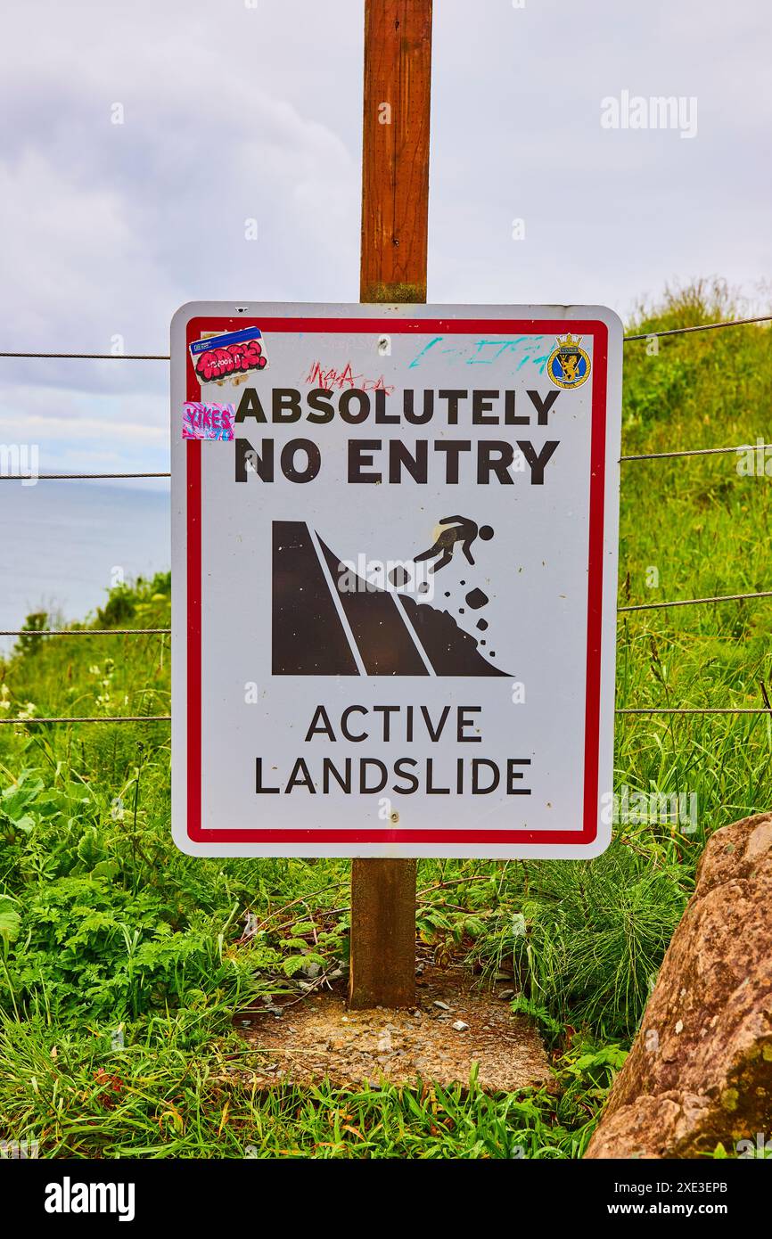 Warning Sign in Lush Countryside with Active Landslide Alert Stock ...
