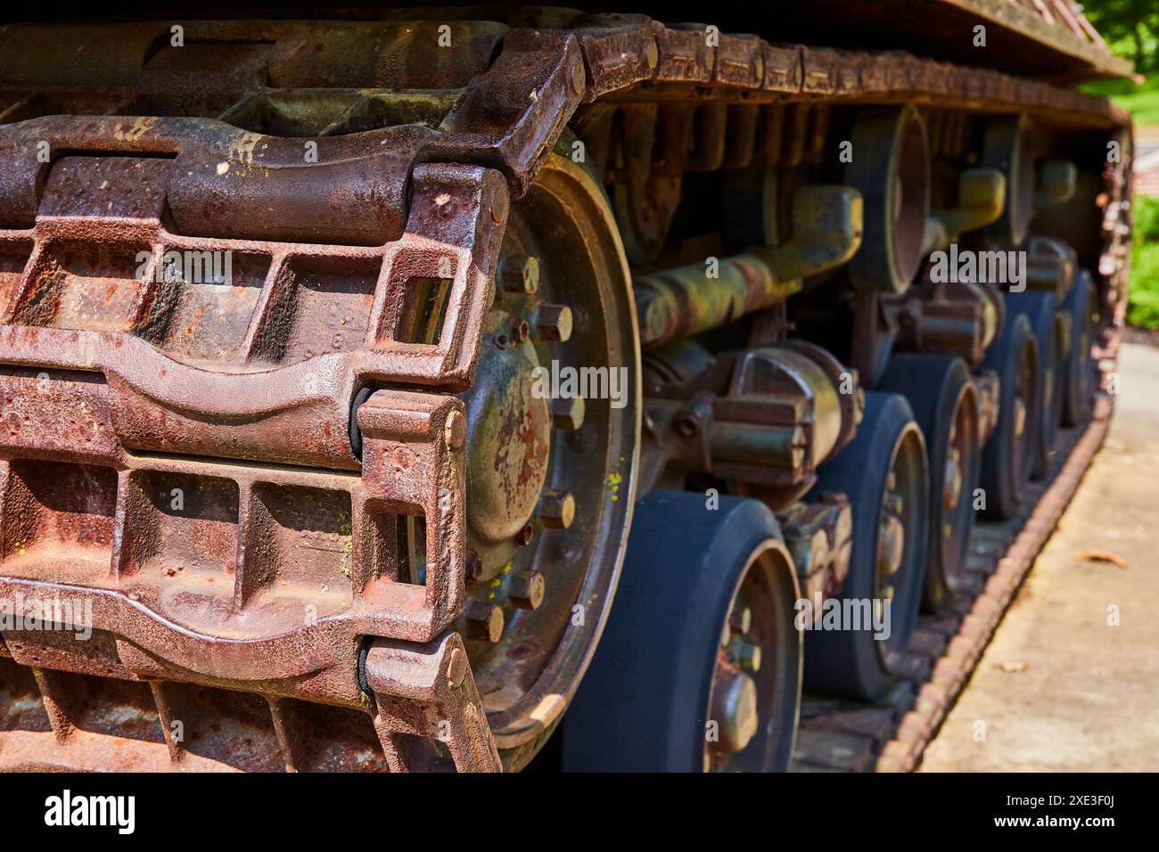 Military Tank Tracks and Wheels Close-Up from Low Angle Stock Photo - Alamy