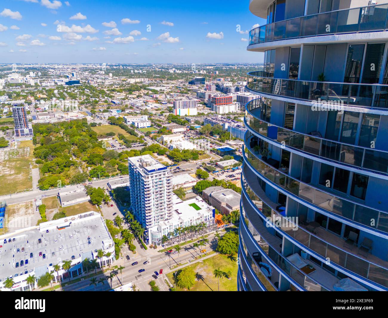 Building balcony overlooking the city. Aerial Miami photography. Image ...