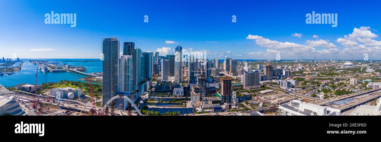 Aerial panoramic photo Downtown Miami, Florida, USA. stitched photo ...