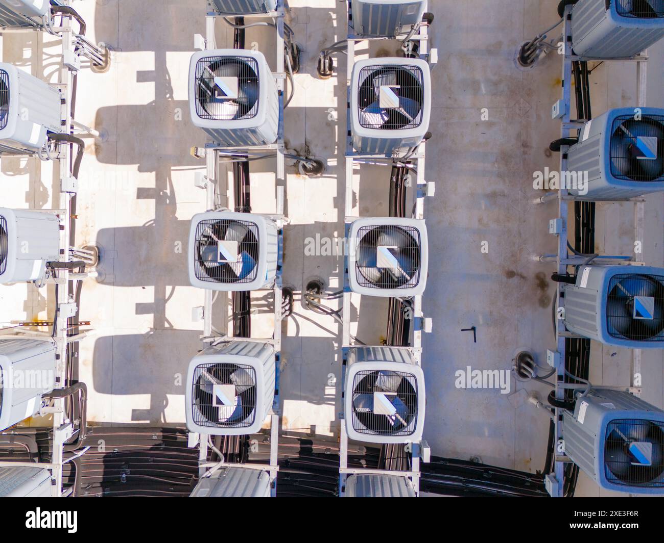HVAC rooftop fans. Aerial drone inspection photo Stock Photo - Alamy