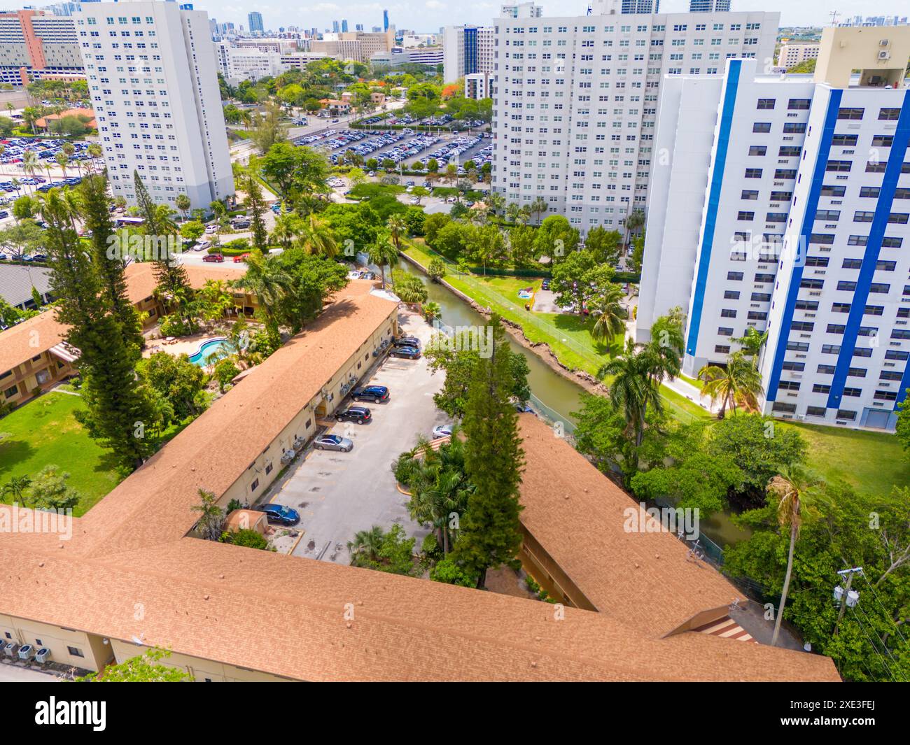 Old two story and highrise Miami apartment buildings NW of Downtown ...