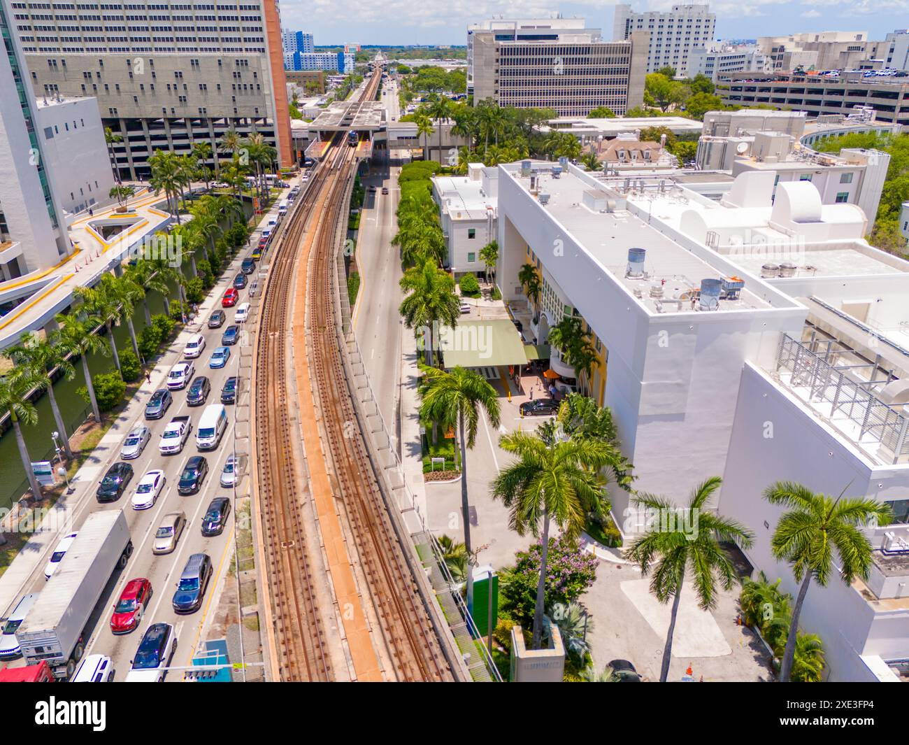 Miami metrorail health district. Aerial photo 2024. Hospitals in Dade ...
