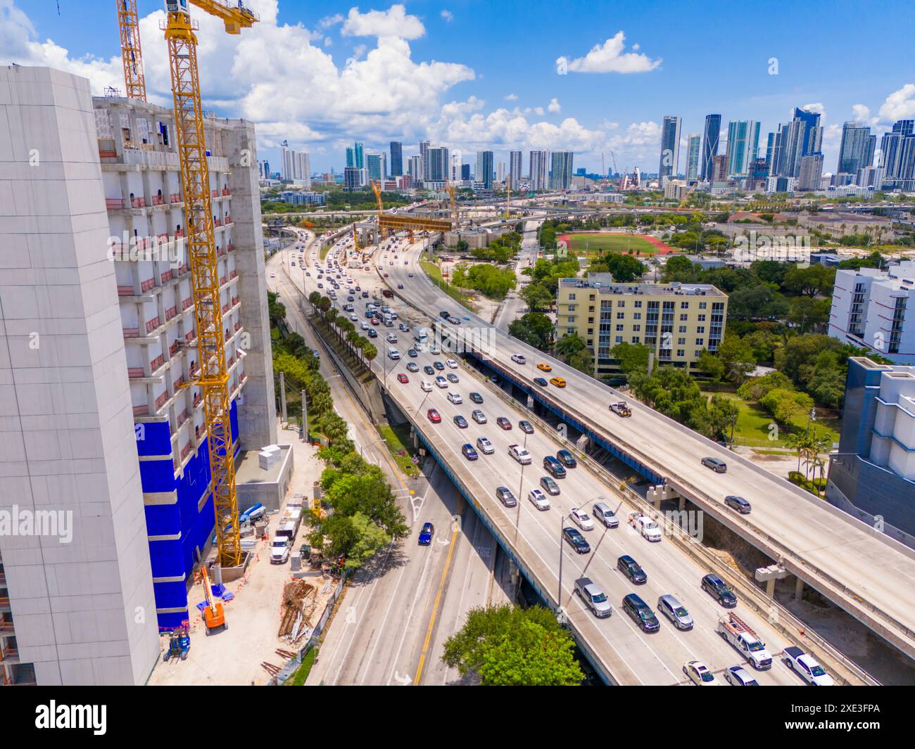 I95 heading into Downtown Miami, Florida, USA. Aerial drone photo circa ...