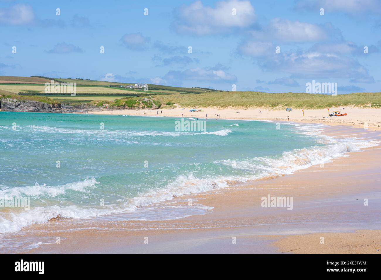 Waves breaking on the shore at Constantine Bay - Cornwall, UK Stock ...