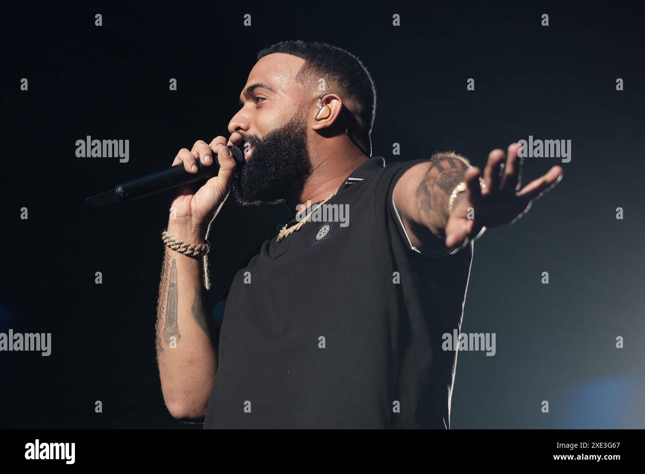 Puerto Rican singer Eladio Carrion performs on stage during Sol Maria ...
