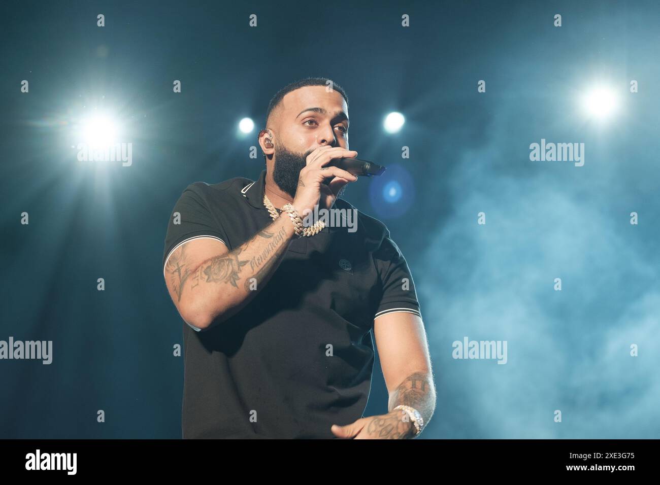 Puerto Rican singer Eladio Carrion performs on stage during Sol Maria ...