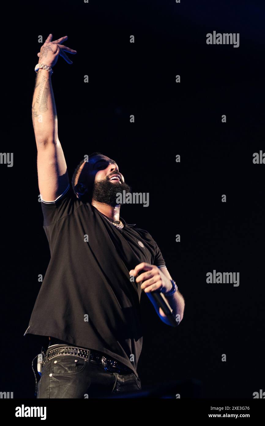 Puerto Rican singer Eladio Carrion performs on stage during Sol Maria ...