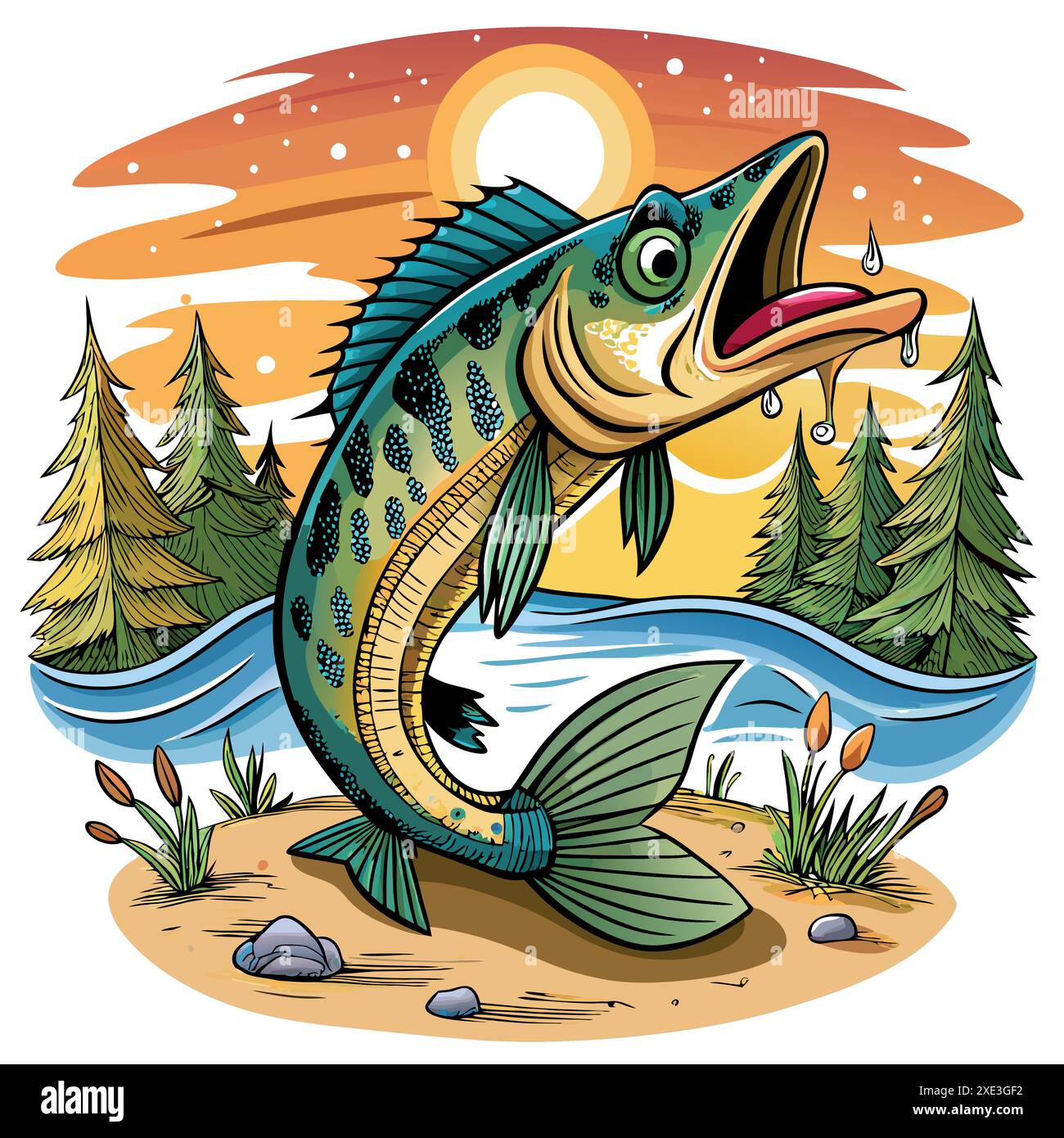 Chain Pickerel fish humiliated cries beach vector. AI generated image ...