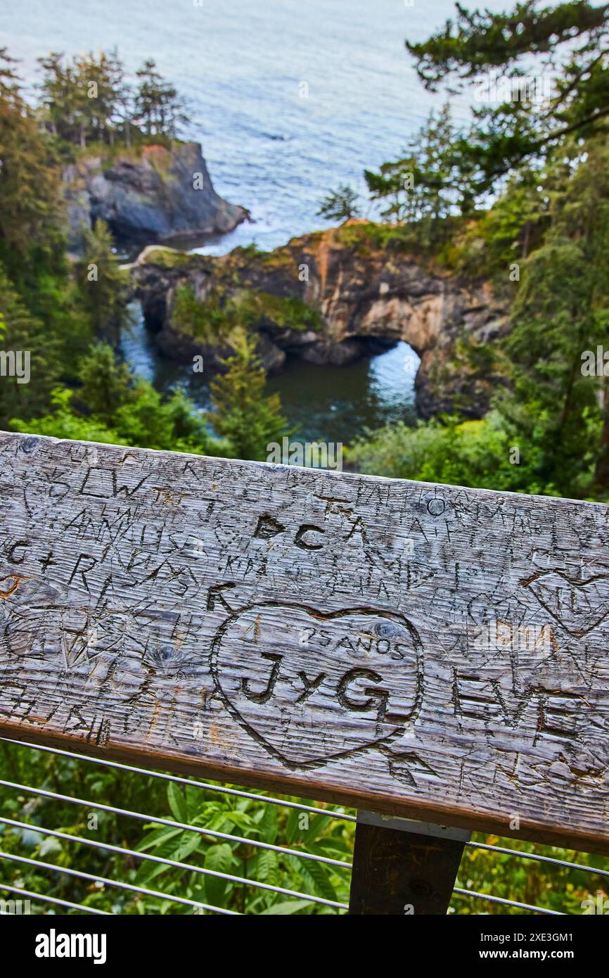 Coastal View with Carved Railing and Natural Bridge from Overlook Stock ...
