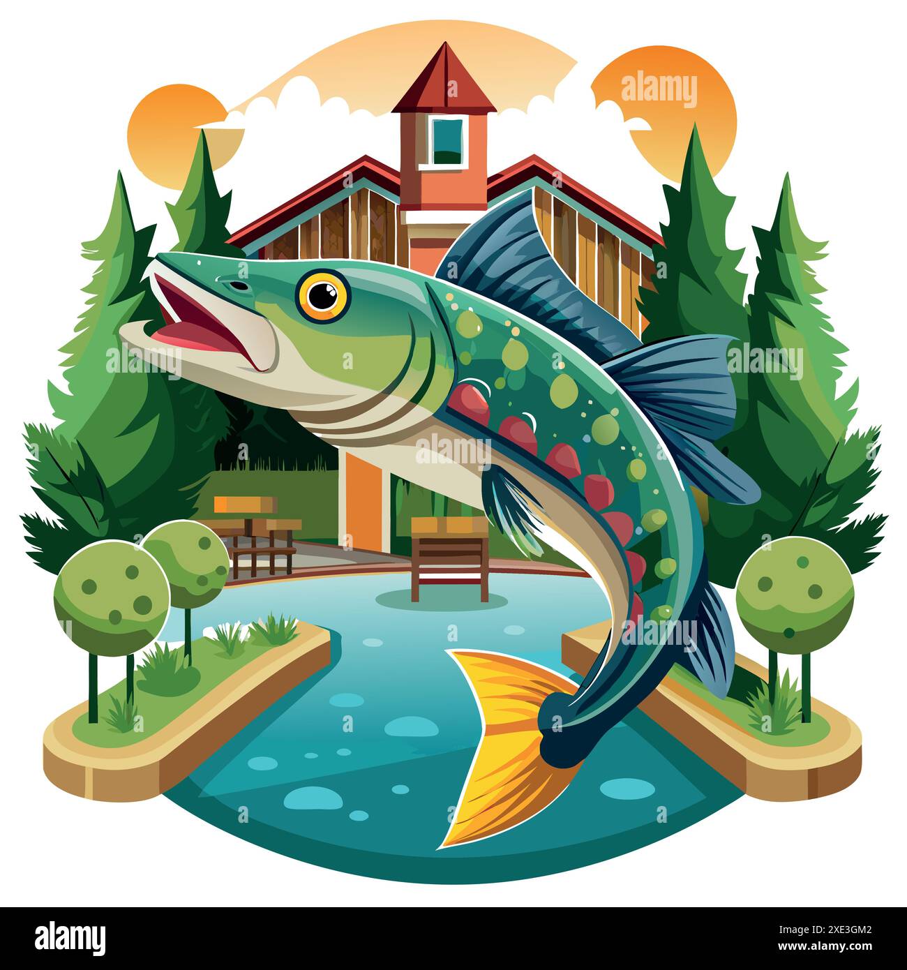 Chain Pickerel fish helpless smiles room vector. AI generated image ...