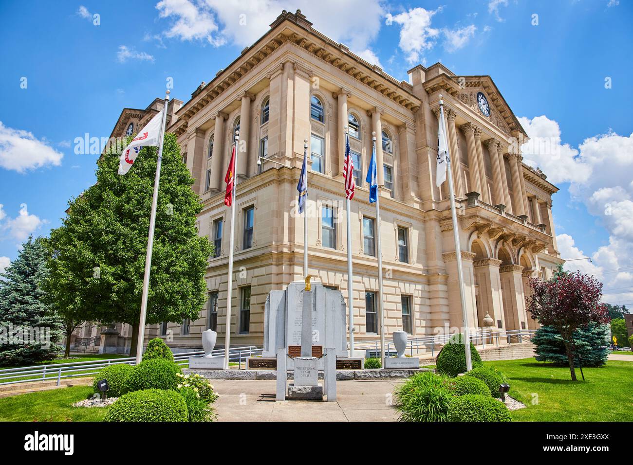 Grand Courthouse with War Memorial and Clock Tower Eye-Level ...