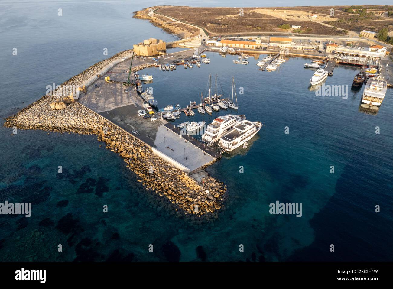 Aerial drone scenery yacht and fishing marina. Drone view from above ...