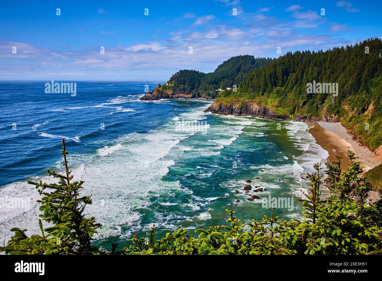 Aerial View of Heceta Head Lighthouse and Rugged Oregon Coastline Stock ...