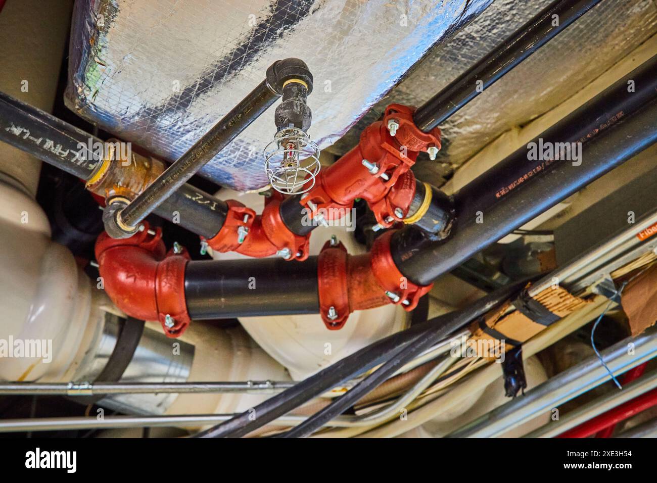 Fire Sprinkler Valve Under Construction With Industrial Piping Utility ...