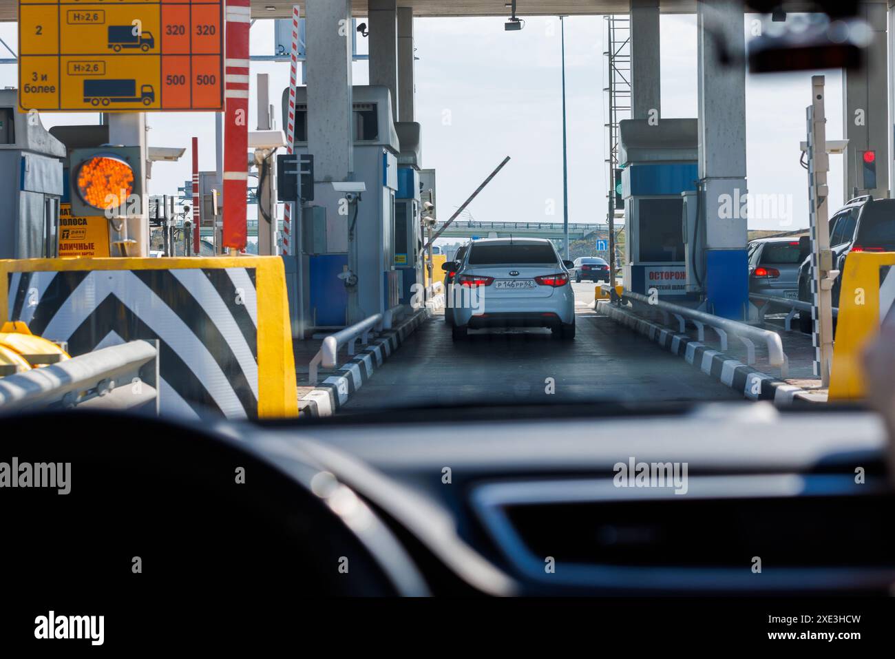 white car passing toll road checkpoint in Tula, Russia in July 9, 2022 ...