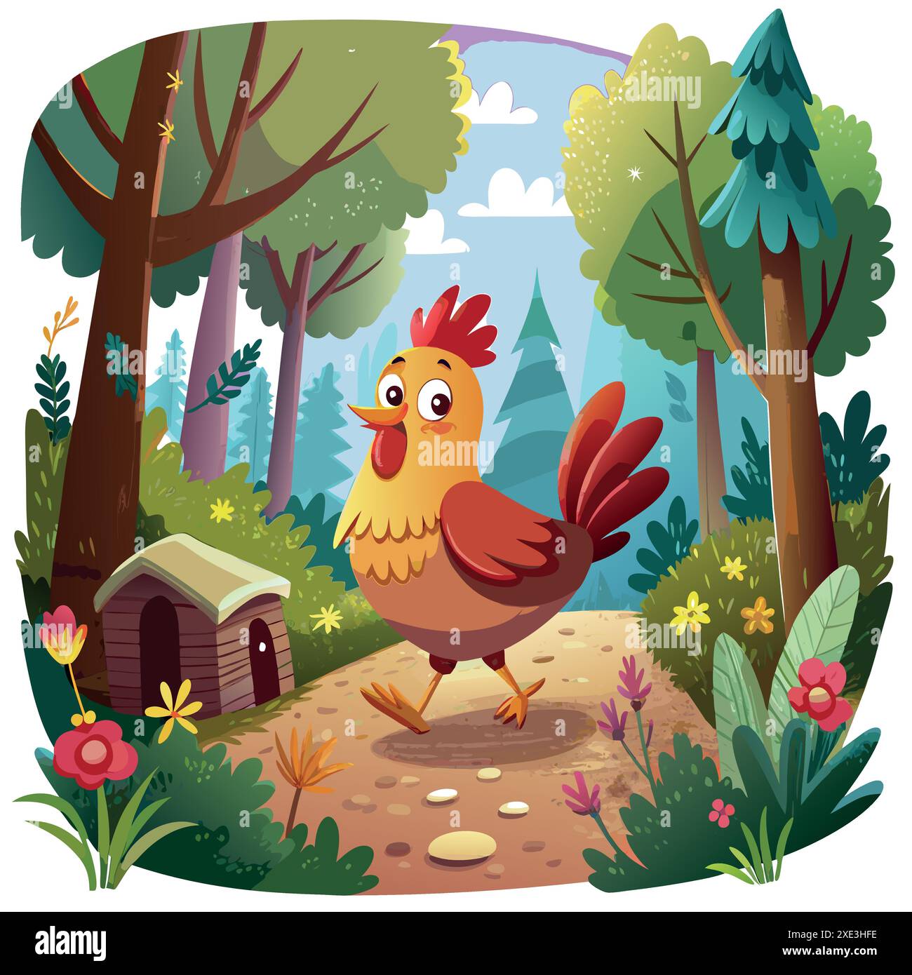 Chicken harsh walks forest vector. AI generated image. Clipart cartoon ...