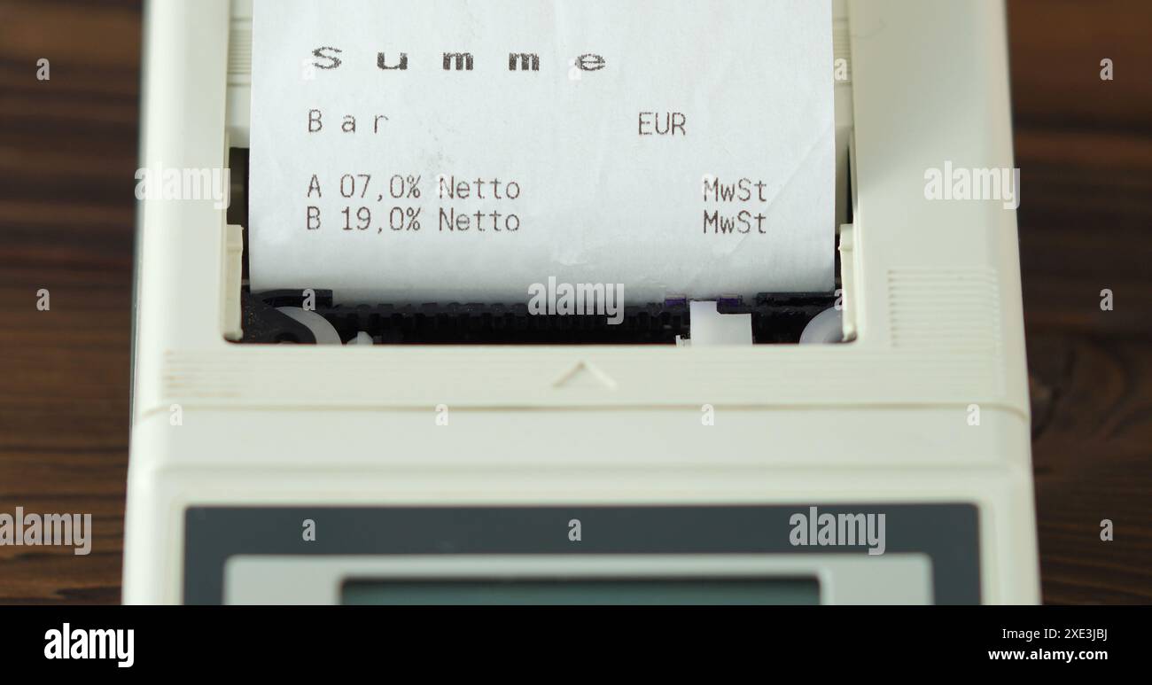 German cash sales receipt in calculator. Invoice with Summe - total ...