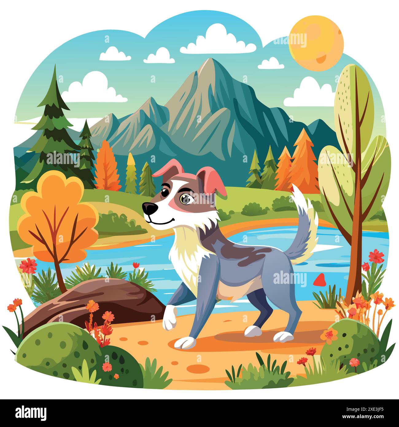 Chipit dog sublime walks lake vector. AI generated image. Clipart ...