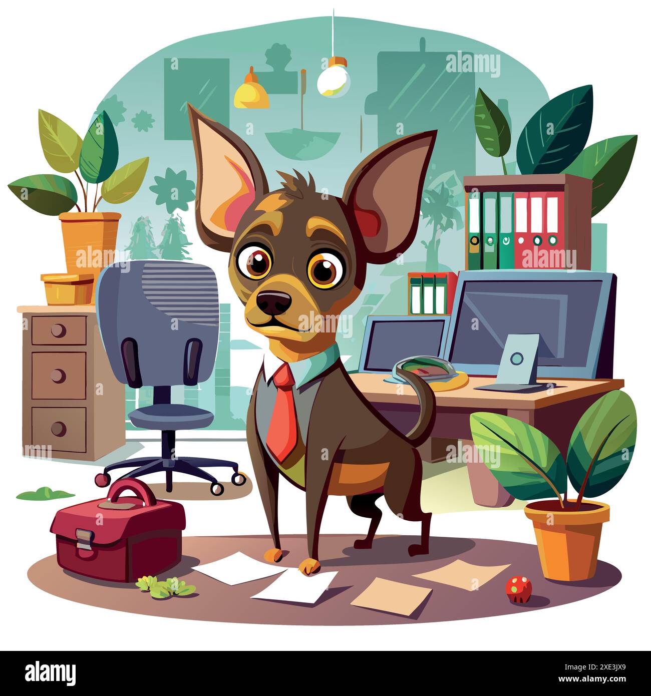 Chiweenie dog confused sits office vector. AI generated image. Clipart ...