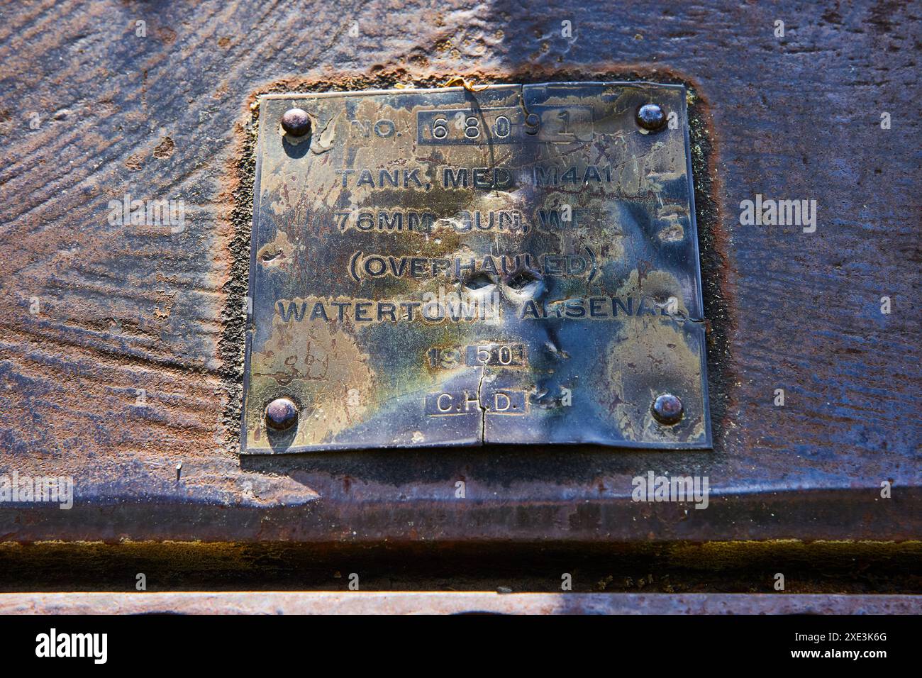 Weathered Military Plaque on Rusted Tank Close-Up Stock Photo - Alamy