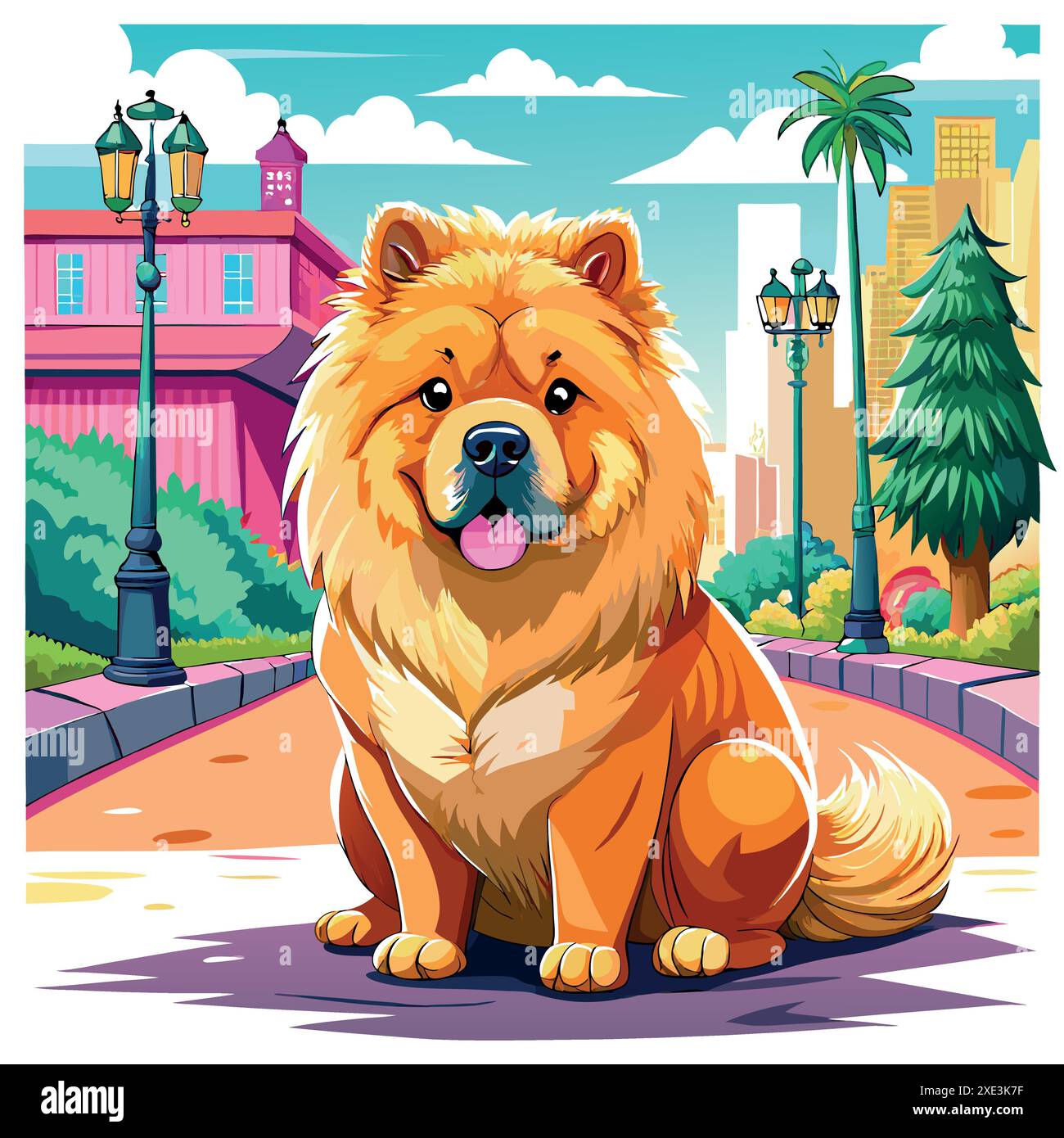 Chow Pom dog inspired sits street vector. AI generated image. Clipart ...