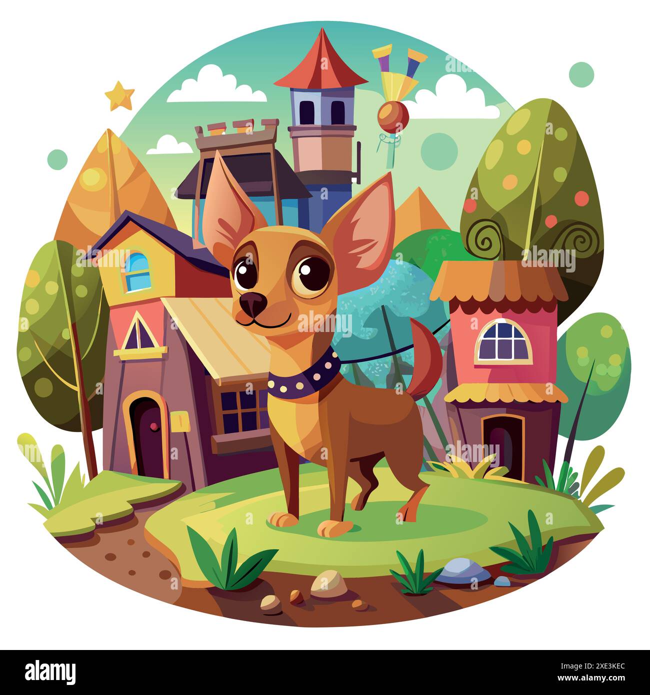 Chiweenie dog creative stands village vector. AI generated image ...