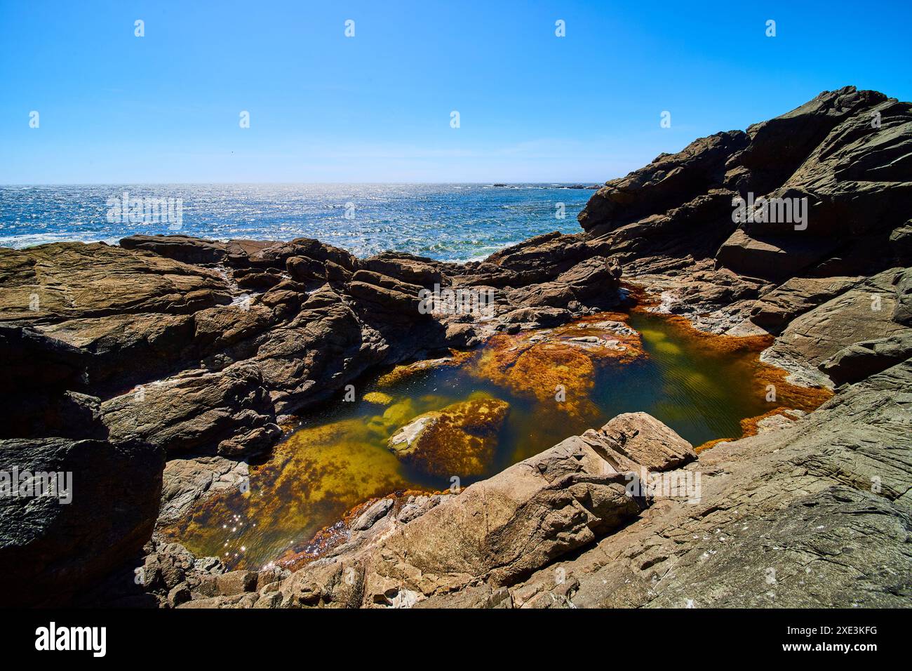 Rugged Coastal Rock Formations and Tide Pool with Ocean View Elevated ...