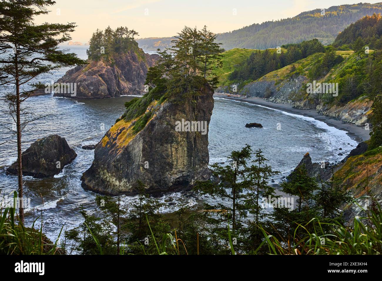 Rugged Cliffs and Serene Sea Inlet at Golden Hour Aerial View Stock ...
