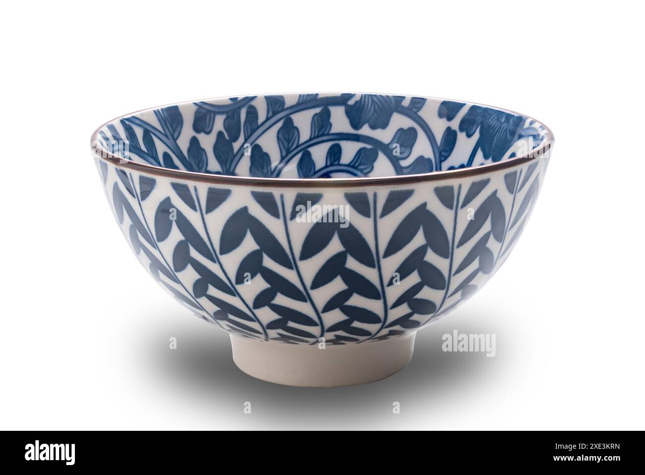 Side view of blue pattern ceramic bowl deep bottom with black edge ...