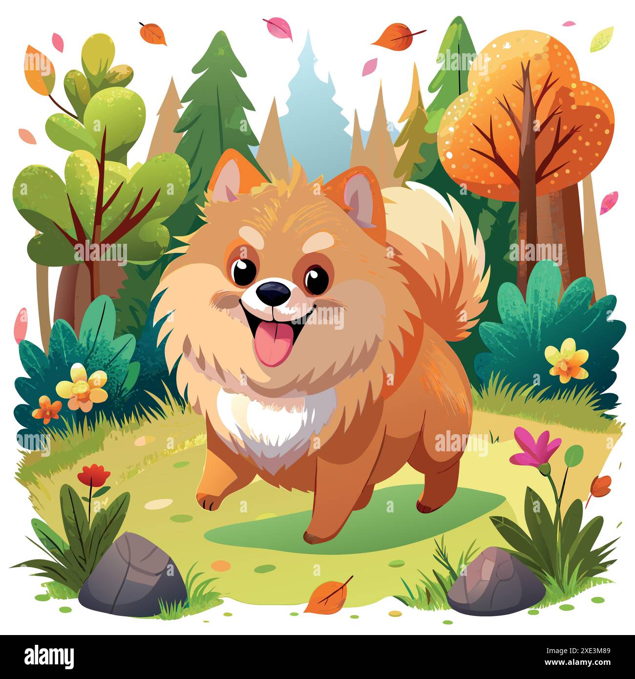 Chow Pom dog joyful walks forest vector. AI generated image. Clipart ...