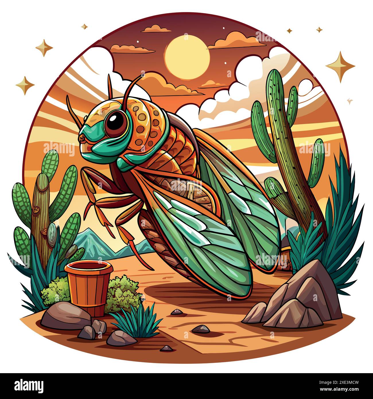 Cicada bug supportive rests desert vector. AI generated image. Clipart ...