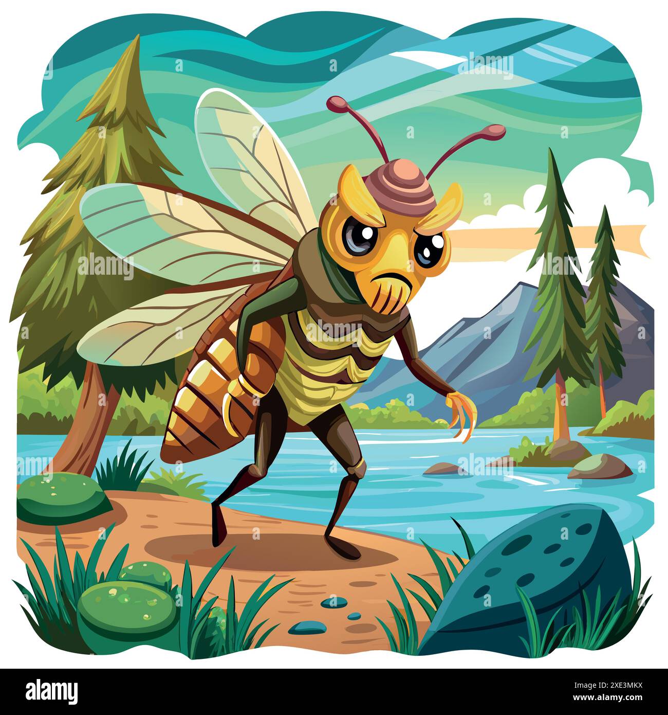 Cicada Killer Wasp bug unhappy walks lake vector. AI generated image ...