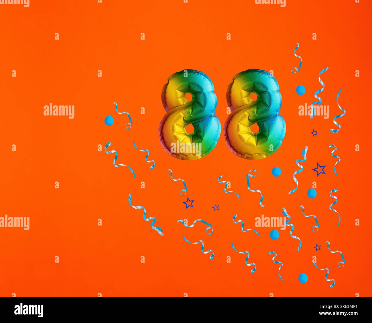 Multicolor balloon number 88 - Confetti explosion on orange background ...