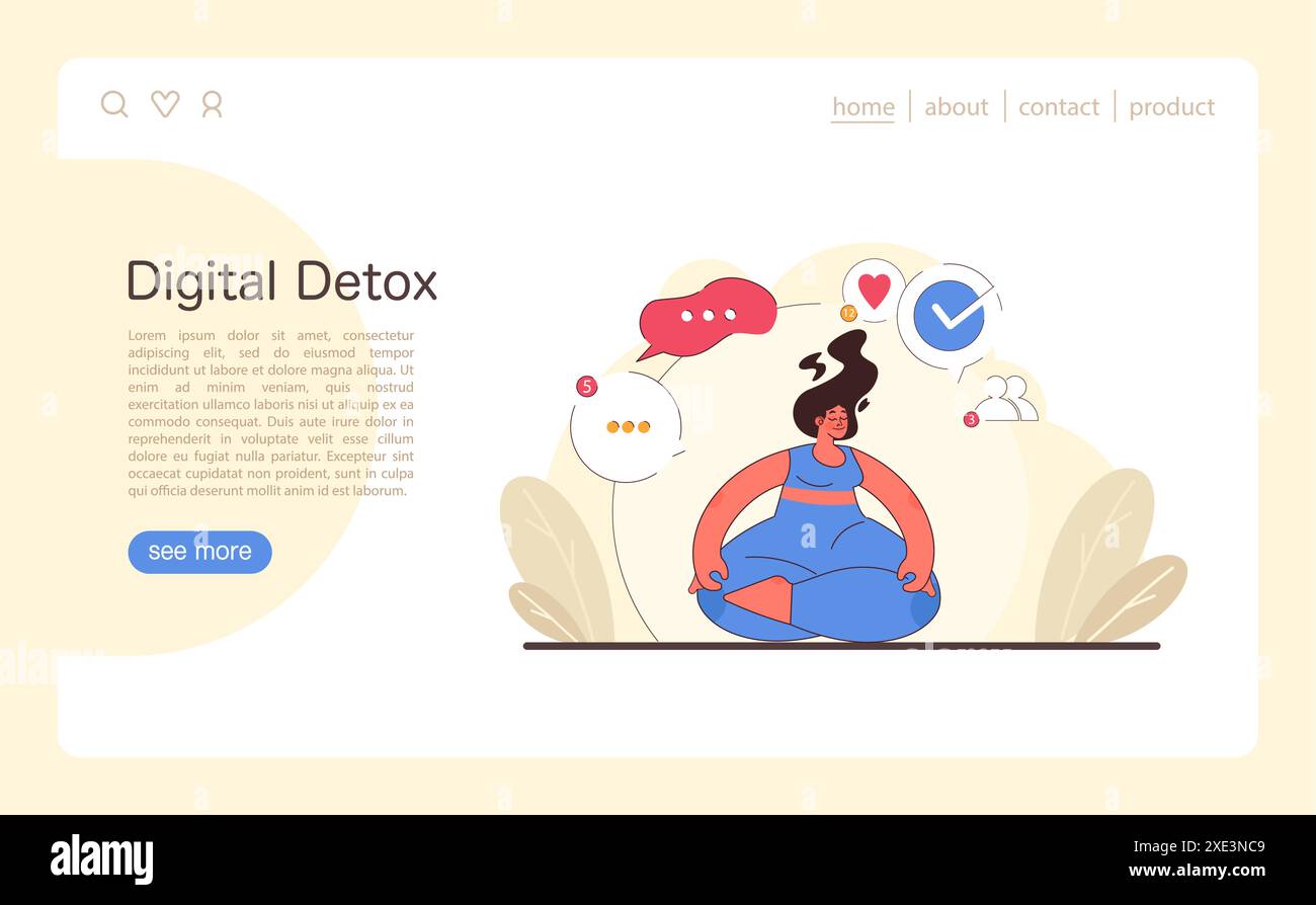 Digital Detox concept. Woman in meditation amidst notifications ...