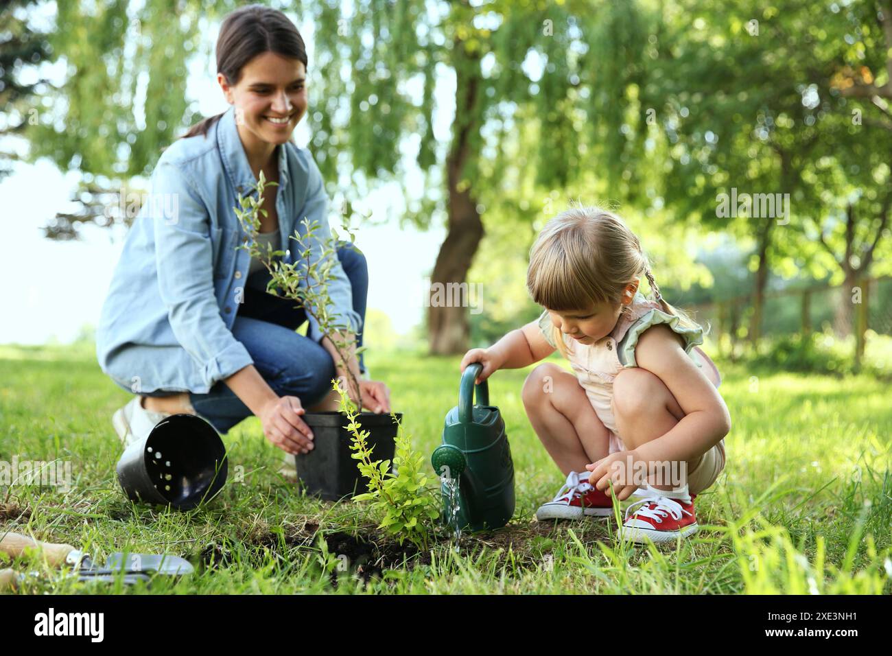 Happy caucasian daughter planting tree hi-res stock photography and ...