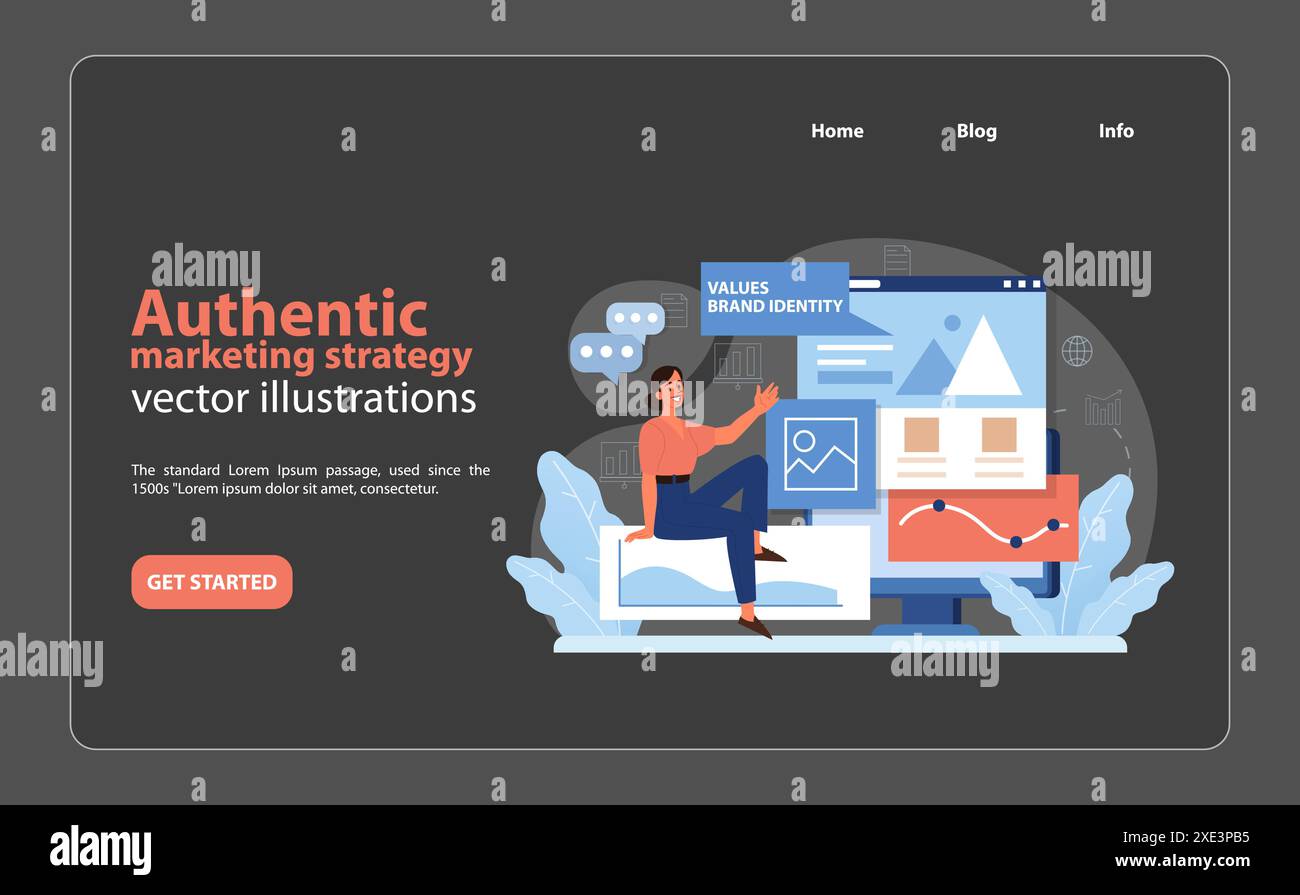 Authentic Marketing Strategy Illustration. A marketer presenting a ...
