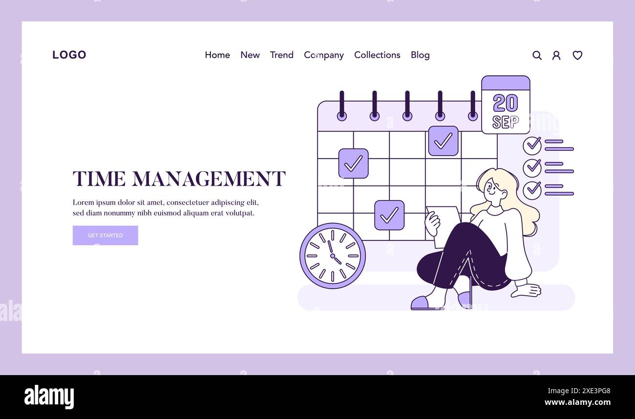Time Management concept. An organized woman efficiently plans her schedule, marking tasks on a ...