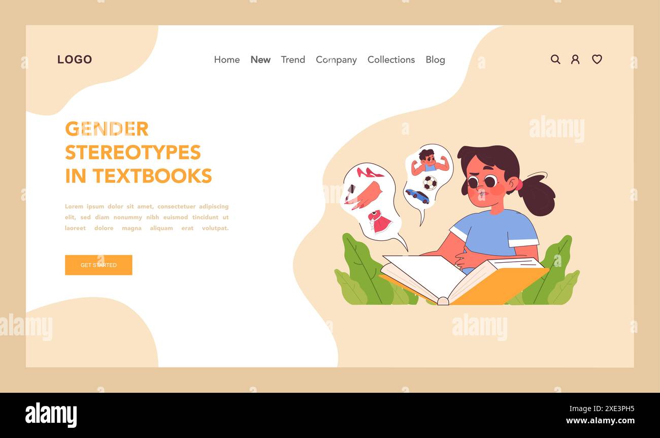 Gender stereotypes in textbooks concept. A thoughtful girl reading a ...