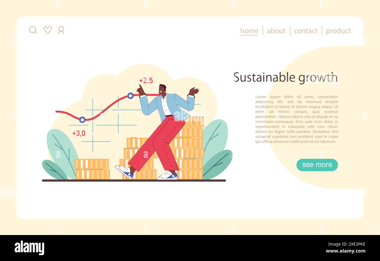 Sustainable growth concept. Enthusiastic businessman strides with ...